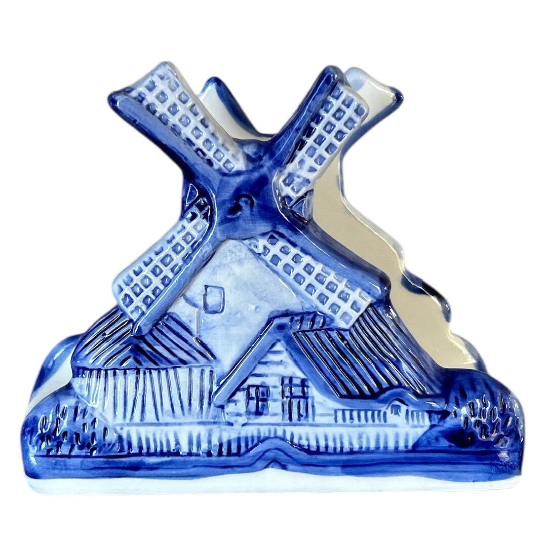 Hand Painted Ceramic Blue Delft Windmill Napkin or Letter Holder - Etsy