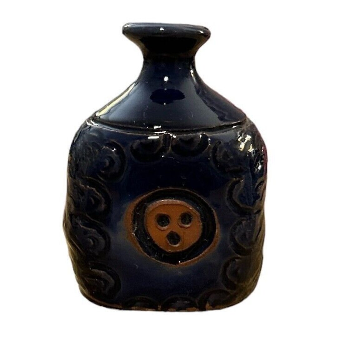 Small Dark Blue & Orange Smiley Faced Ceramic Vase - Etsy