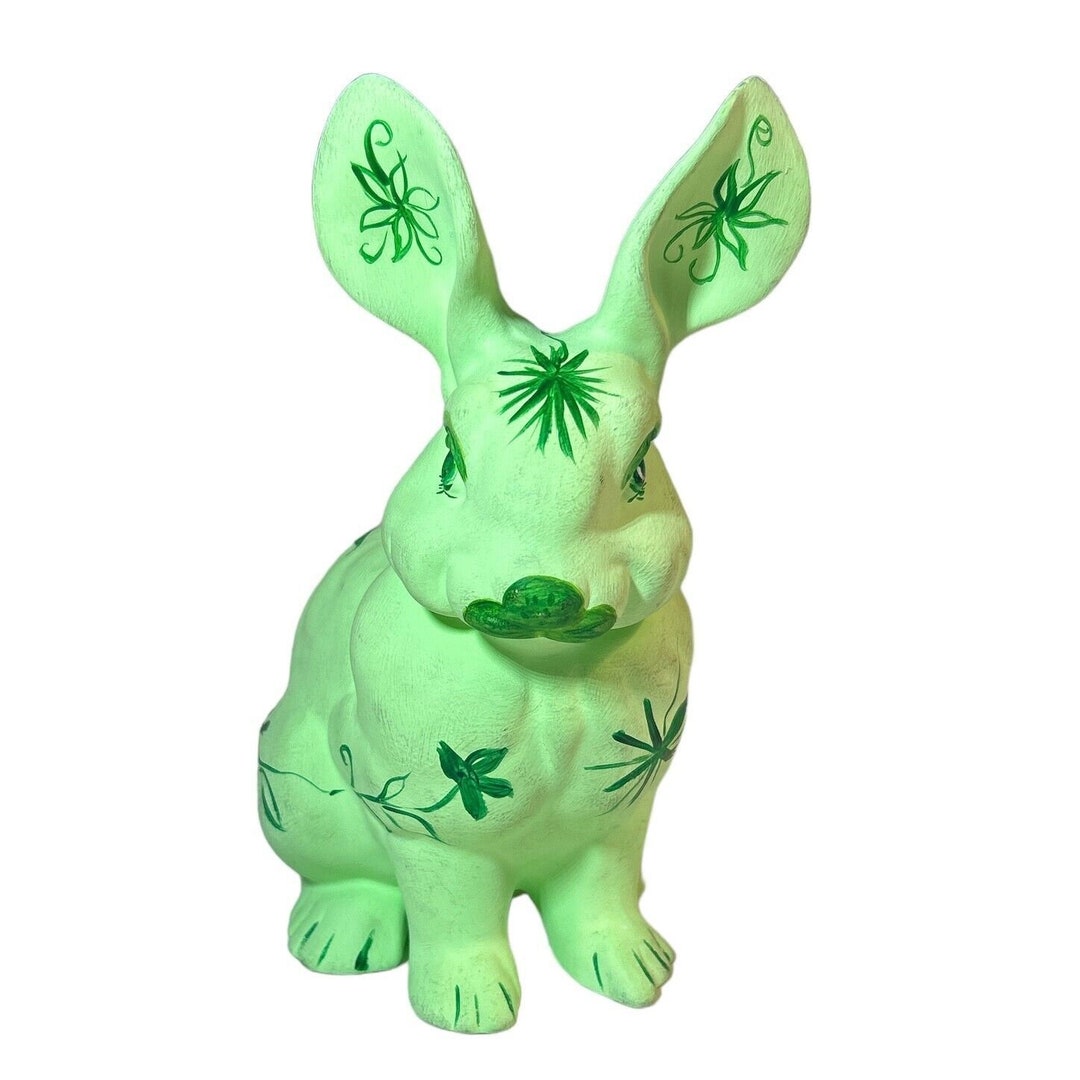 Rare Vintage Bright Lime Green Hand Painted Ceramic Bunny Rabbit - Etsy