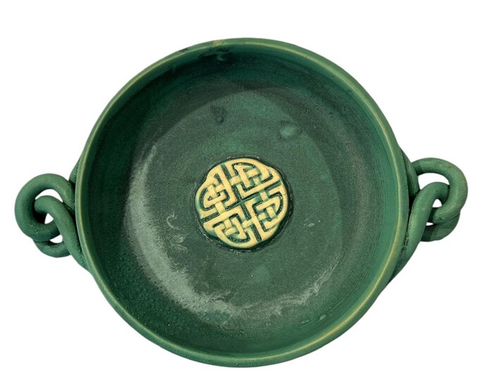 Handmade Celtic Symbol Green Pottered Bowl With Roped Handle Design - Etsy