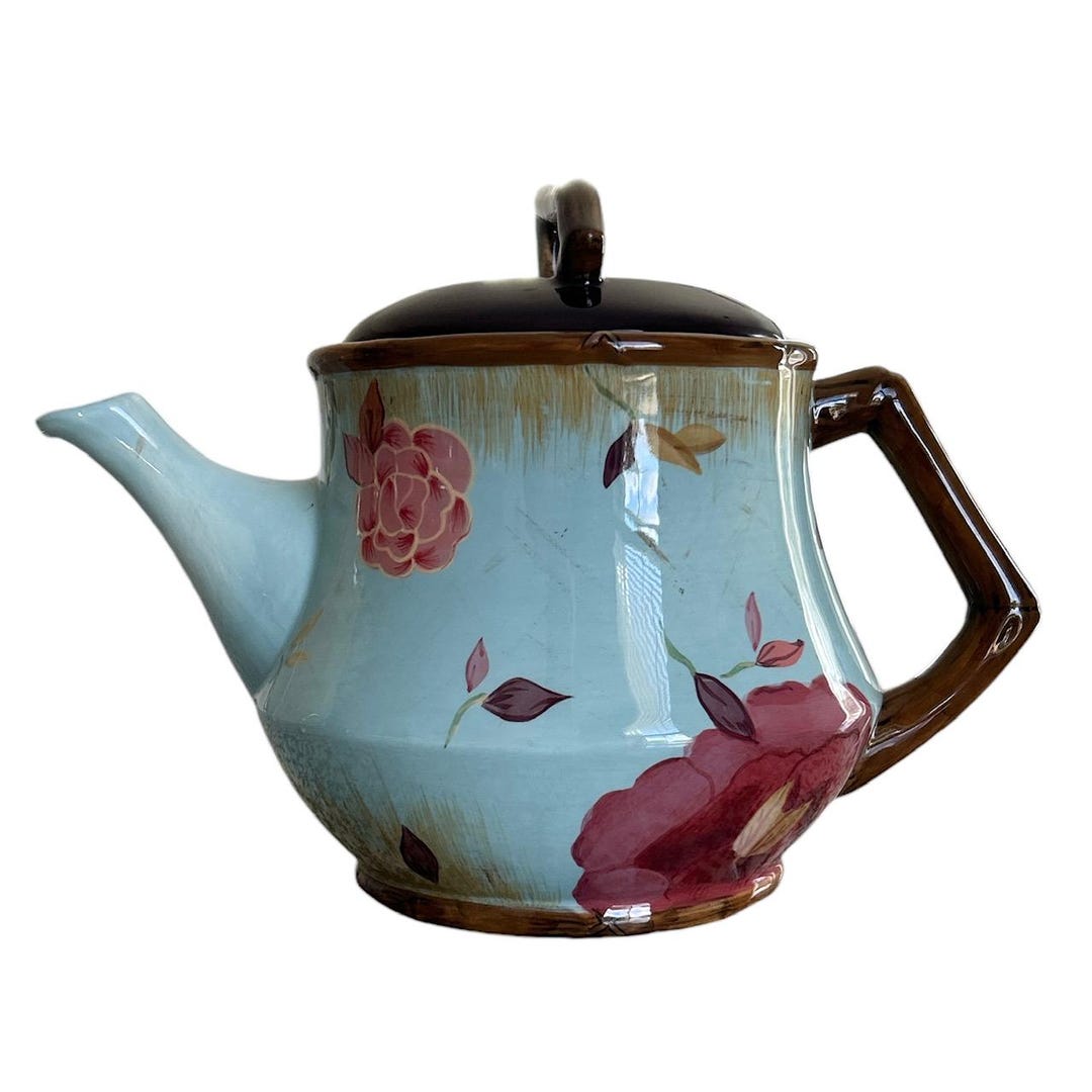 Hand Painted Tracy Porter Teal and Brown Ceramic Teapot - Etsy