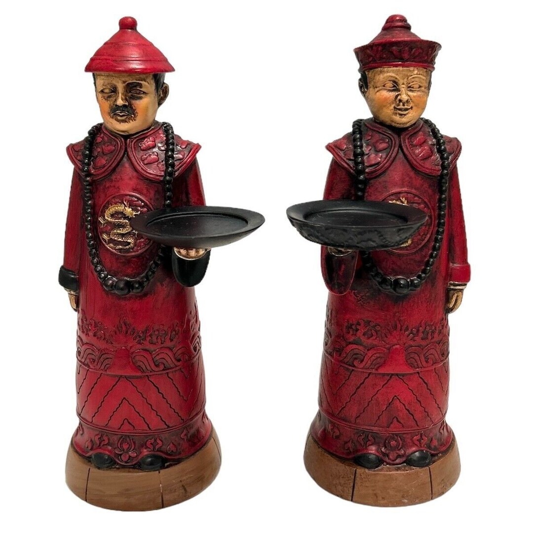 Pair of Standing Chinese Resin Statues Candle Offering Holders - Etsy