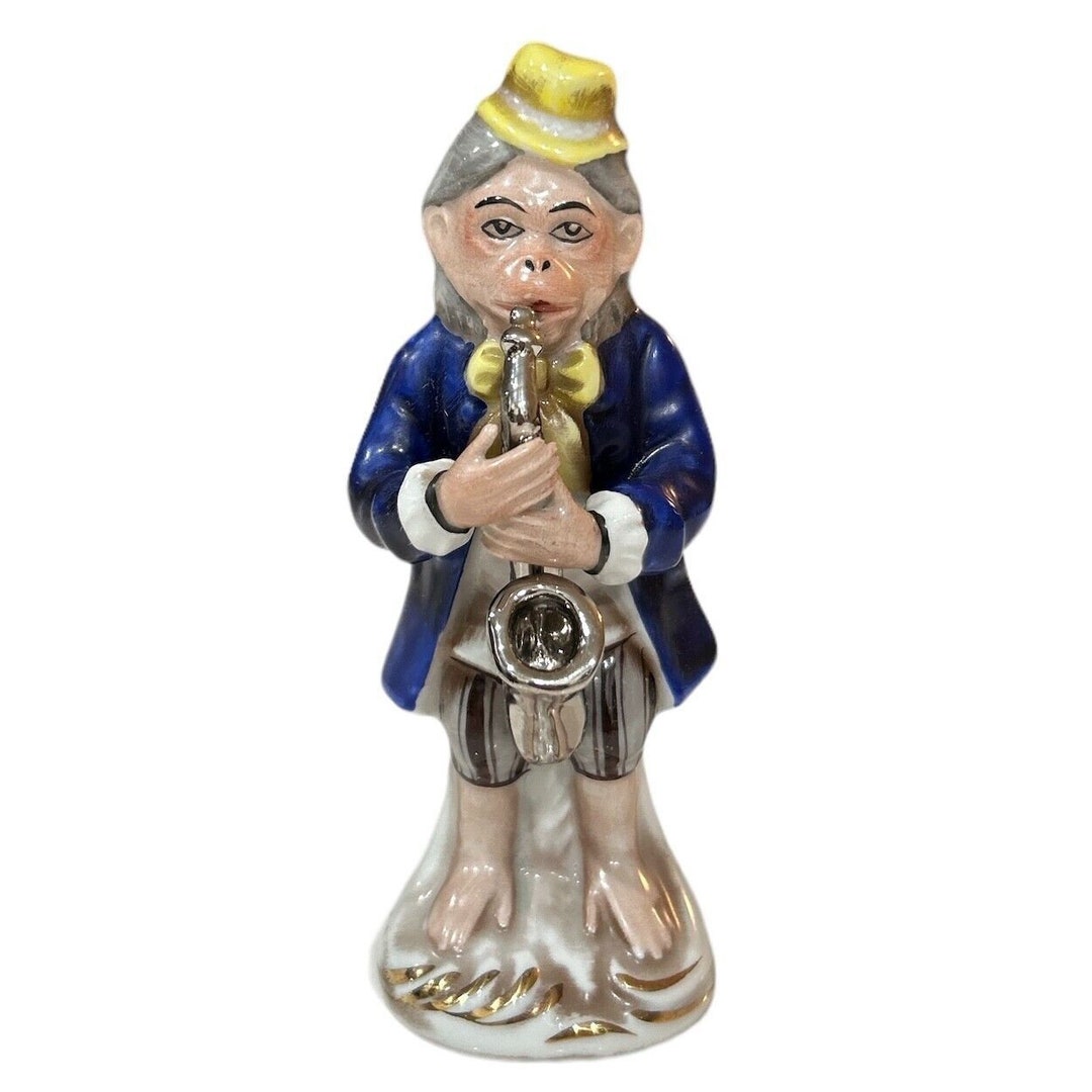 Rare Meissen Style Band Monkey Playing Silver Saxophone Figurine West ...