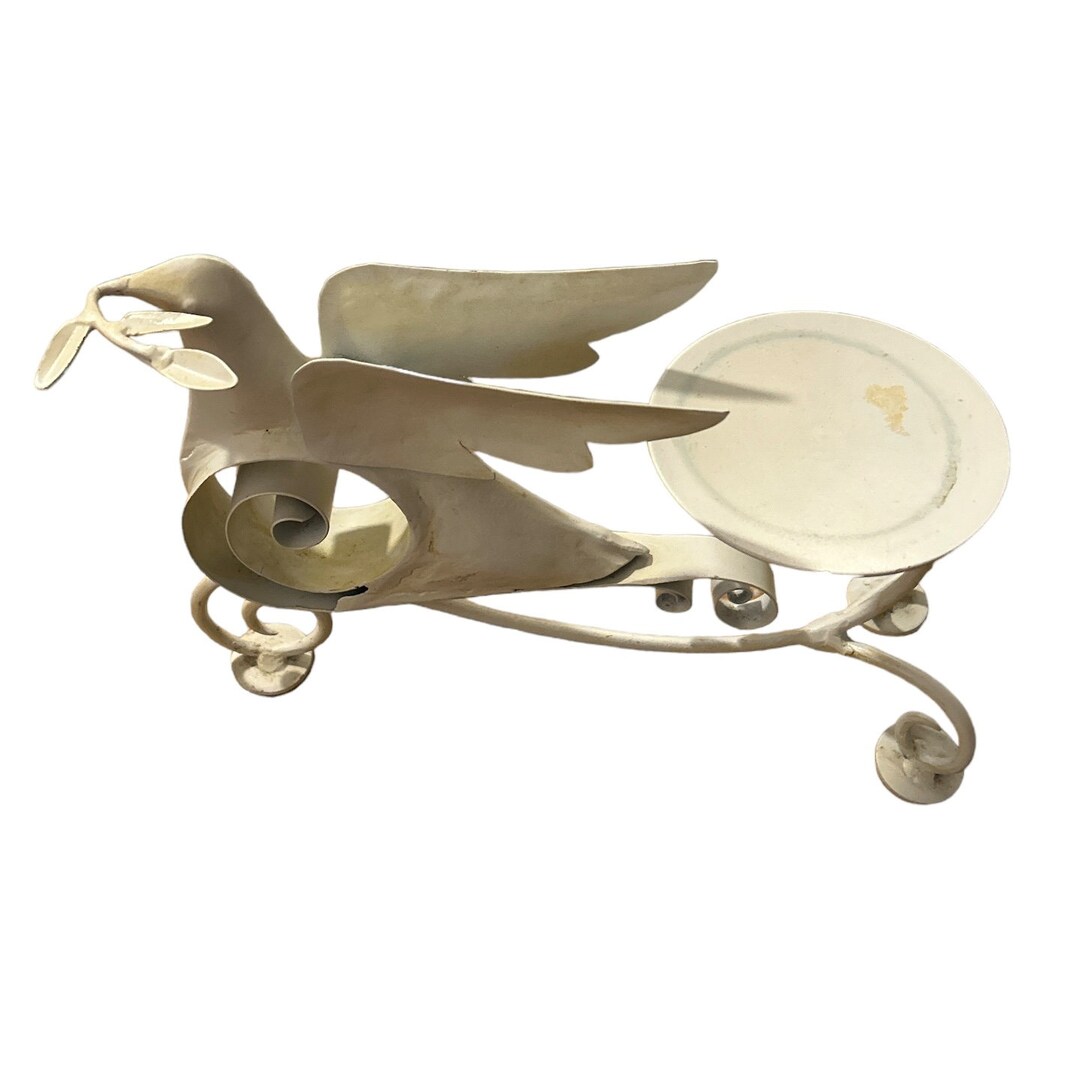 Vintage Metal White Dove Candle Holder With Olive Branch - Etsy