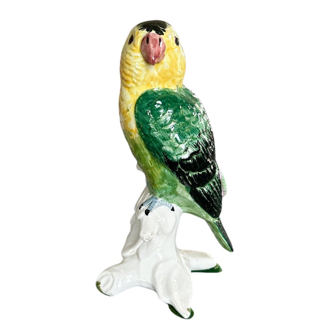 1950s Italian Porcelain Green and Yellow Parakeet Figurine on White ...