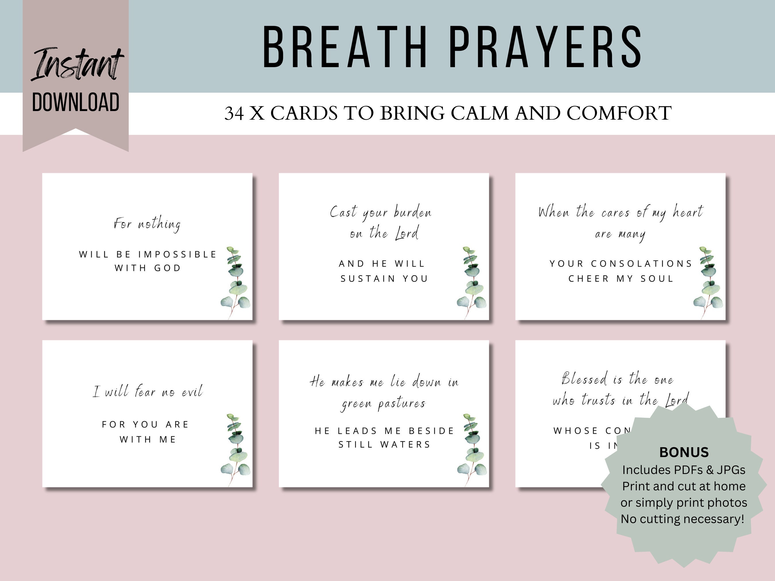 Printable Breath Prayers, Scripture to Calm Anxiety - Etsy