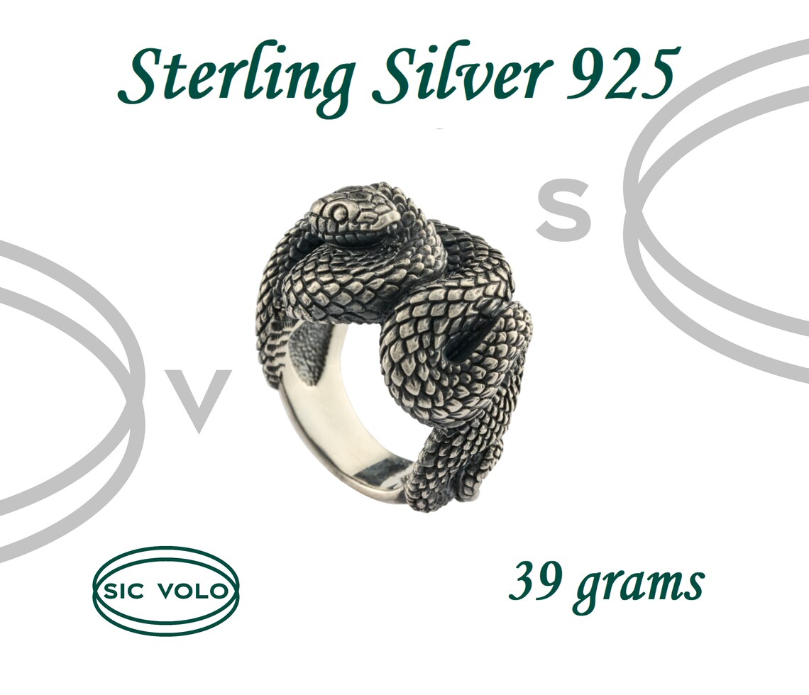925 Sterling Silver Snake Ring for Men and Womens Custom Majestic Wildlife Collection by SIC ...
