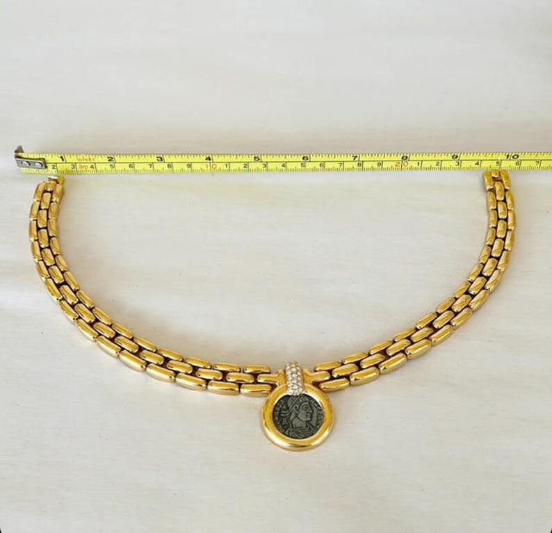 Signed CINER 80s Classic Gold Link Coin Collar Style Necklace. - Etsy