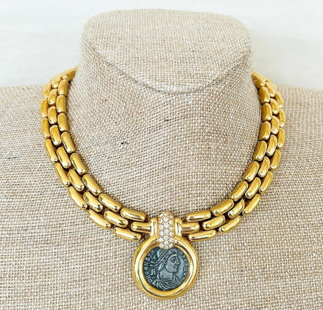 Signed CINER 80s Classic Gold Link Coin Collar Style Necklace. - Etsy