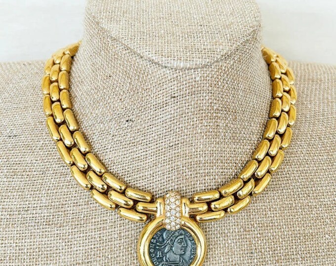 Signed CINER 80s Classic Gold Link Coin Collar Style Necklace. - Etsy
