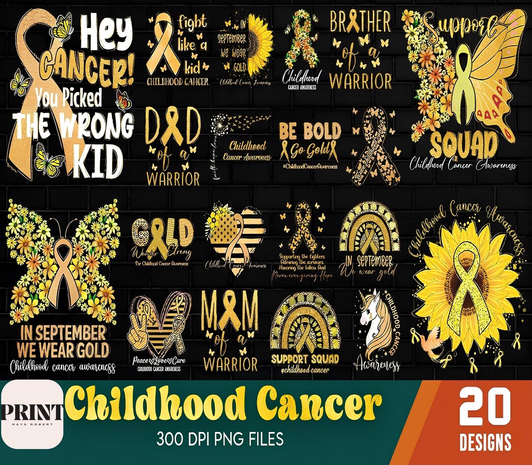 Childhood Cancer Awareness PNG Bundle: Gold Ribbon Designs (digital ...