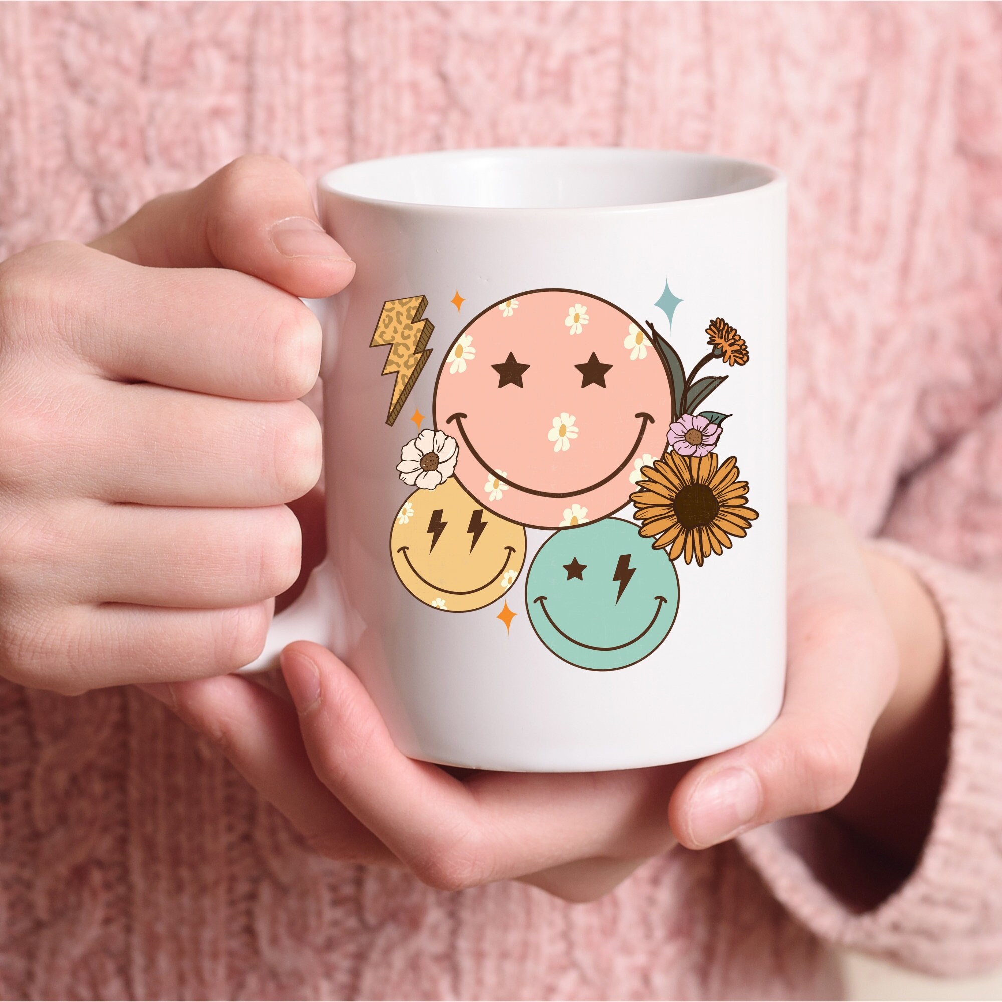 Retro Smiley Face Collage PNG: Vintage Sublimation Design (digital ...