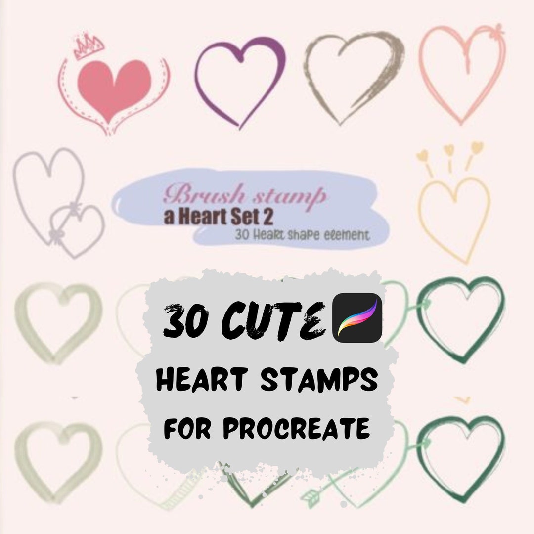 30 Procreate Heart Shape Brush Stamp, Cute Love Decorative Sweet ...