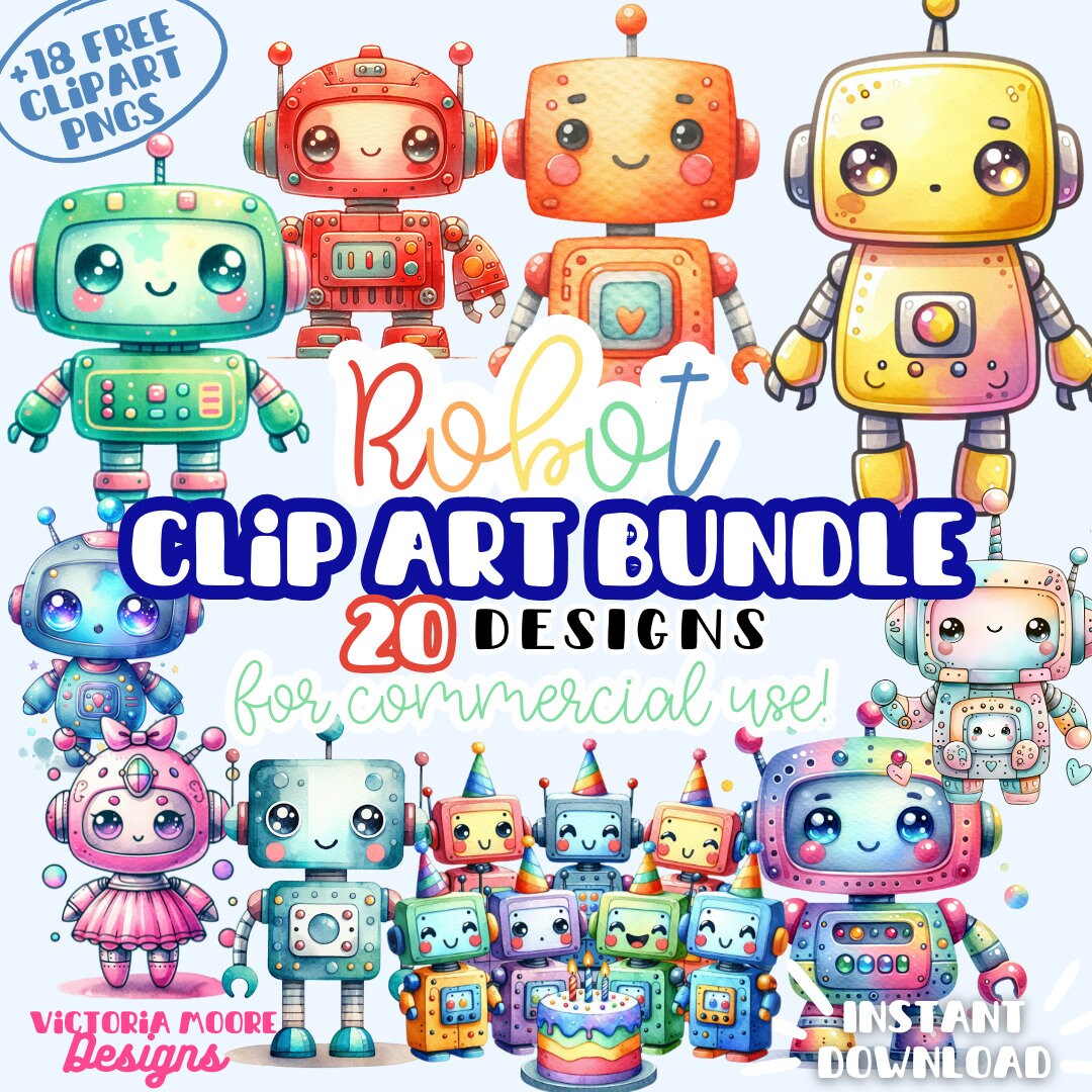 Robot Clipart 20 Adorable Cute Robot PNG Files for Sublimation ...