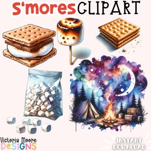 S'mores Clipart, Camping Clipart, Camping Graphics, Watercolor Clipart ...