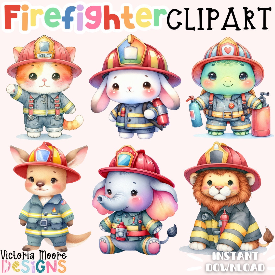 Firefighter Clipart Cute Kids Firefighter PNG Bundle of Clipart Files ...