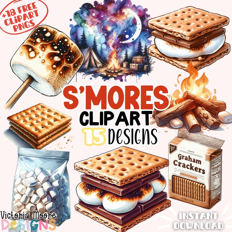S'mores Clipart, Camping Clipart, Camping Graphics, Watercolor Clipart ...