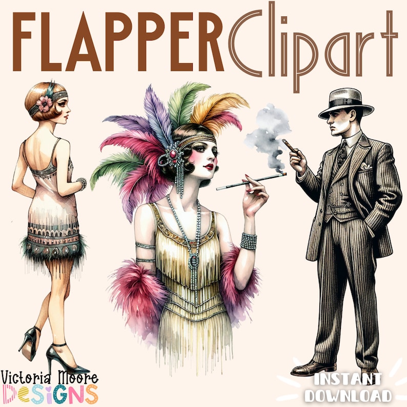 Flapper Clipart 1920's Flapper Girl Vintage Clipart Roaring Twenties ...