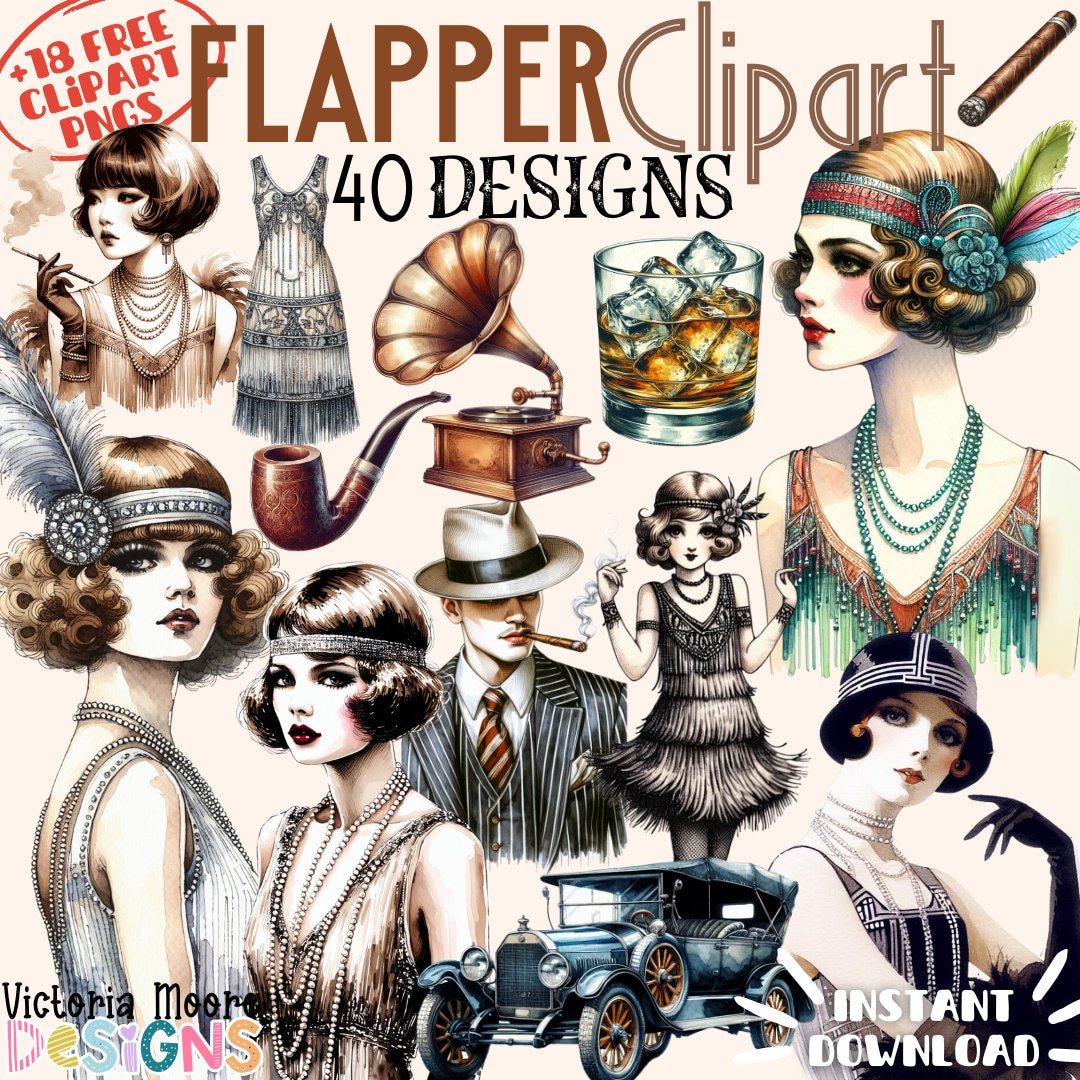 Flapper Clipart 1920's Flapper Girl Vintage Clipart Roaring Twenties ...