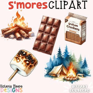 S'mores Clipart, Camping Clipart, Camping Graphics, Watercolor Clipart ...
