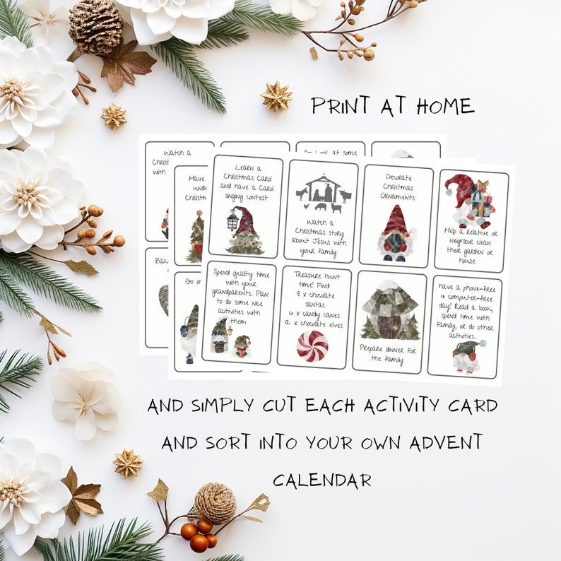 Printable Advent Calendar Activity Cards, Nordic Christmas DIY Advent ...