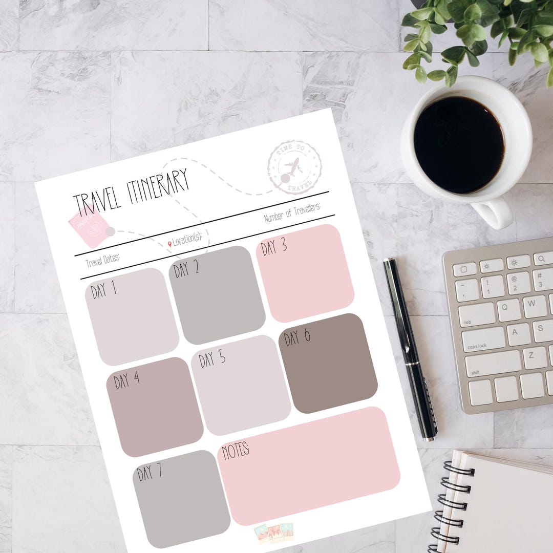 7-day Travel Itinerary Printable, Weekly Travel Planner, Simple Travel ...
