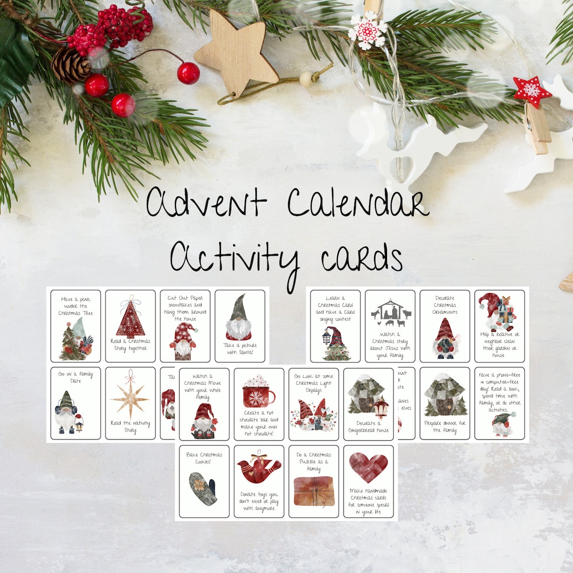 Printable Advent Calendar Activity Cards Nordic Christmas DIY - Etsy