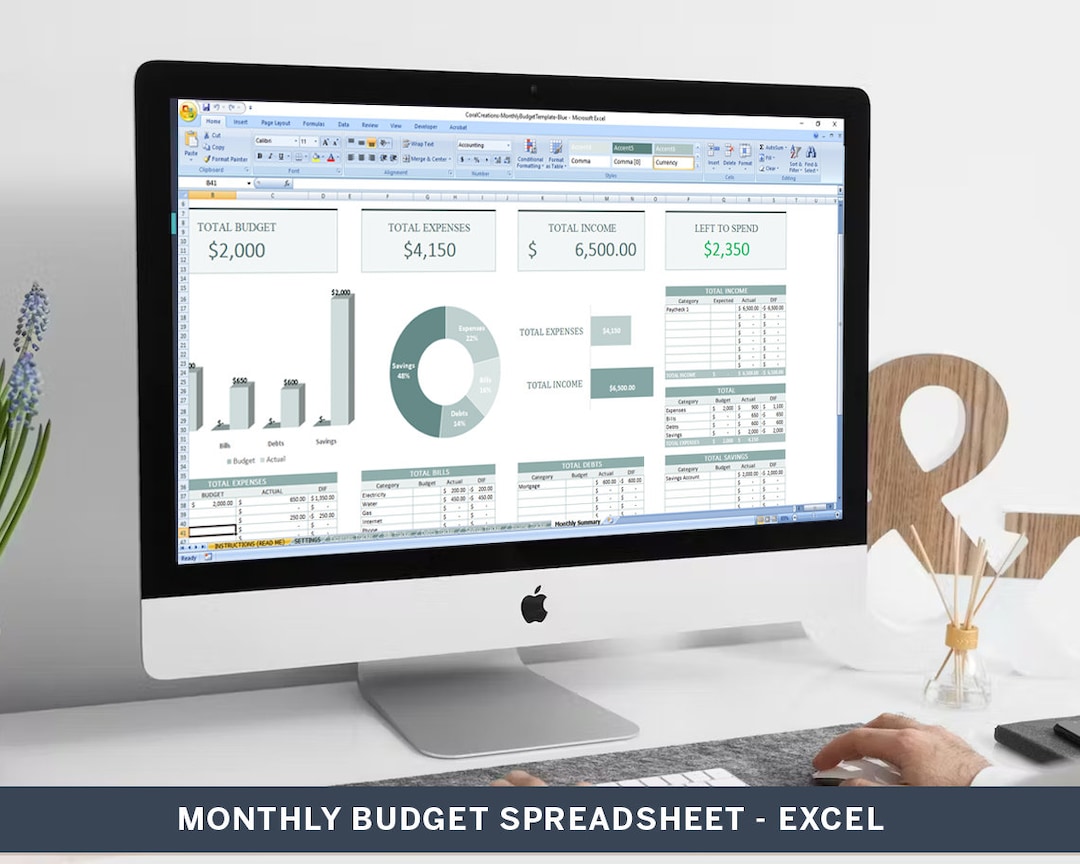 Monthly Budget Planner Digital Finance Planner Excel Spreadsheet ...