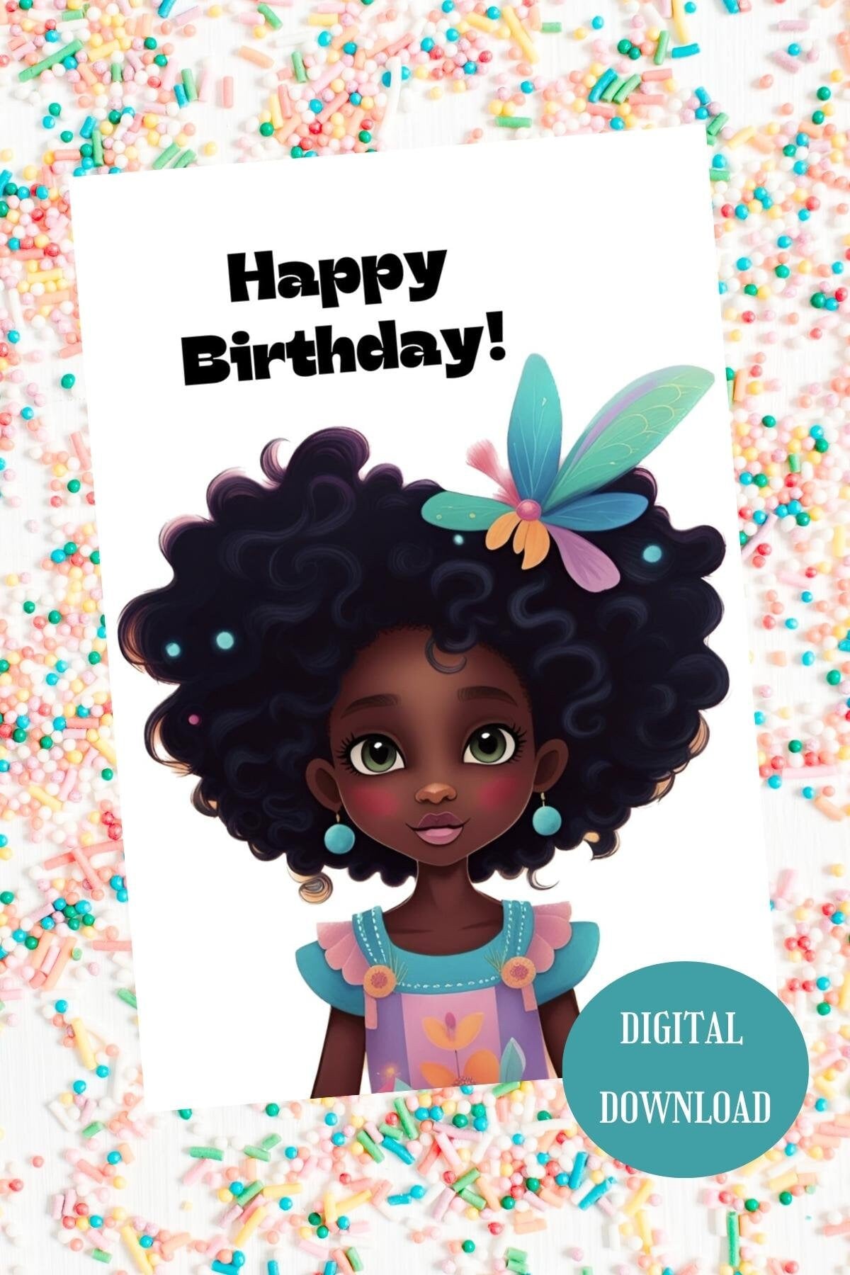 PRINTABLE Happy Birthday Card Black Girl Birthday Card (w/o Background ...