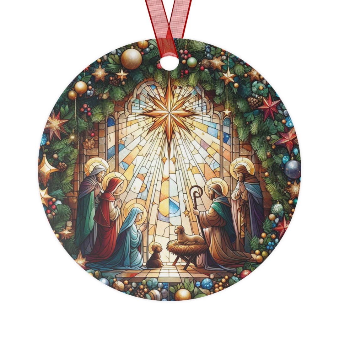 Holy Baby Jesus Nativity Scene Metal Ornaments Christian Christmas Tree ...