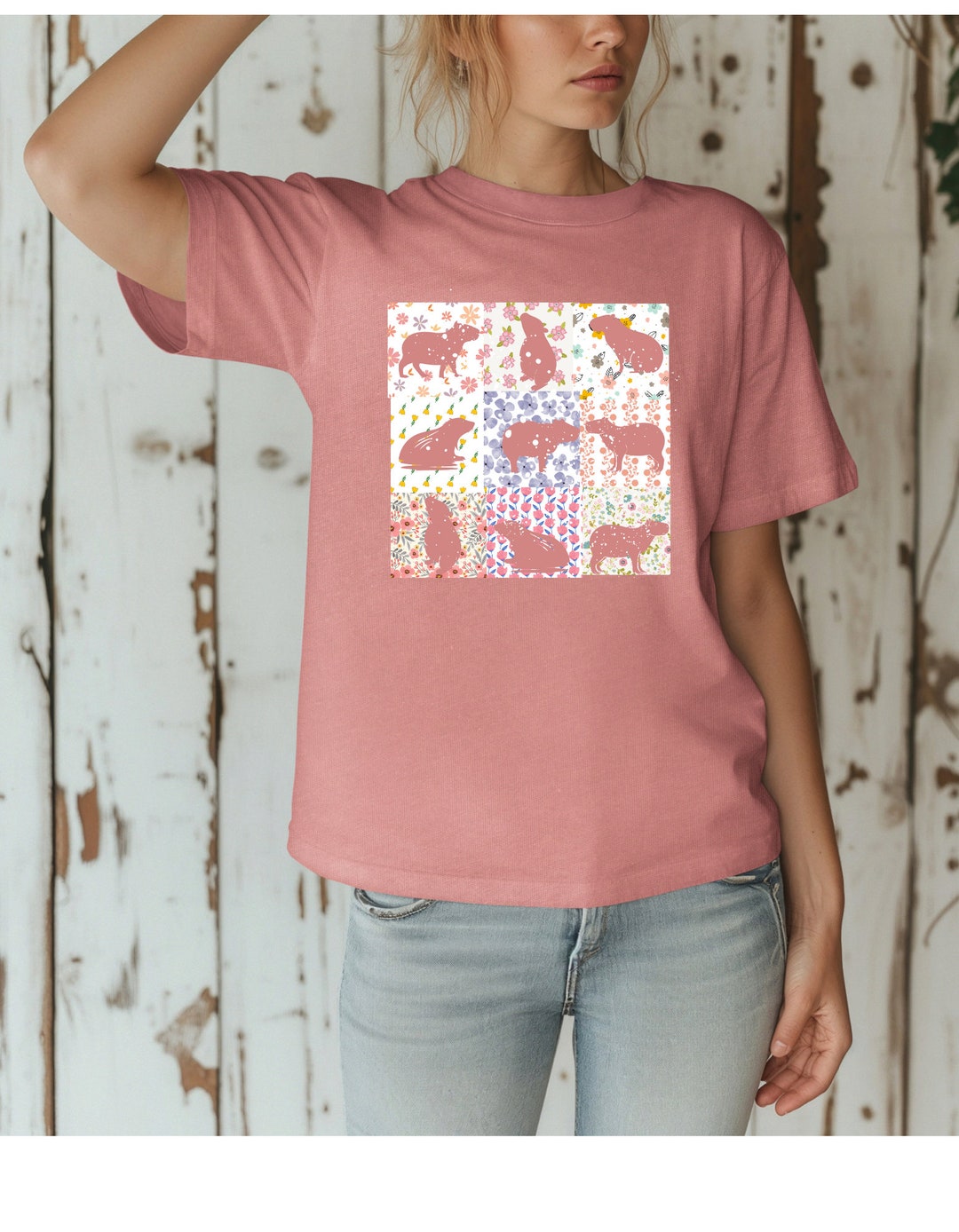 Capybara Shirt Capybara Quilt Capybara Pattern Capybara Floral Capybara ...