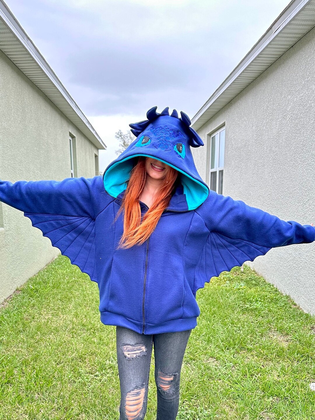 Blue Embroidered Toothless Hoodie and Zipper From the Animated Film How ...