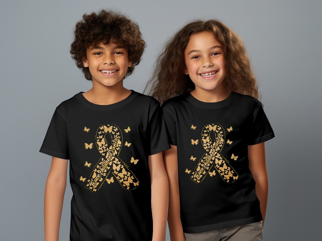 Cure Childhood Cancer Awareness Ribbon Design Butterflies T-shirt ...