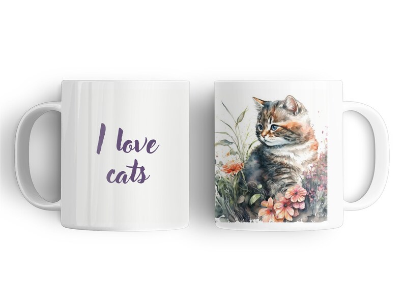 I Love Cats Mug With Flowers, I Love Cats Mug, Funny Cat Lover Coffee ...