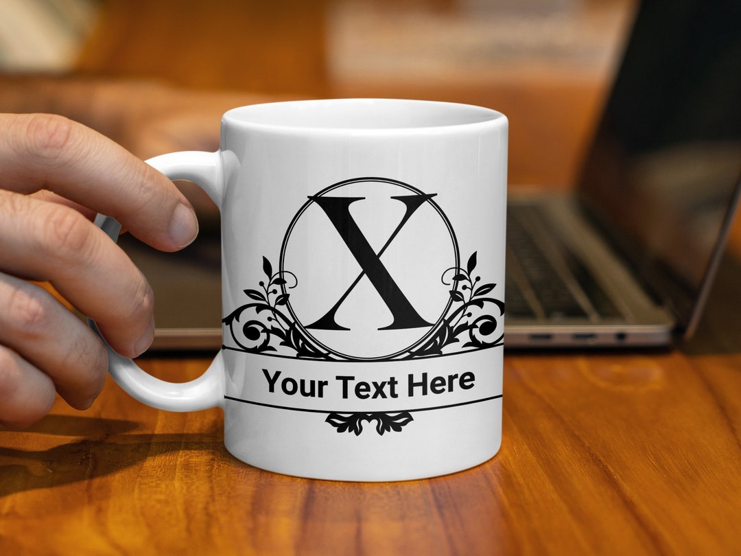 Personalized Monogram x Coffee Mug, Custom Floral Letter Design ...