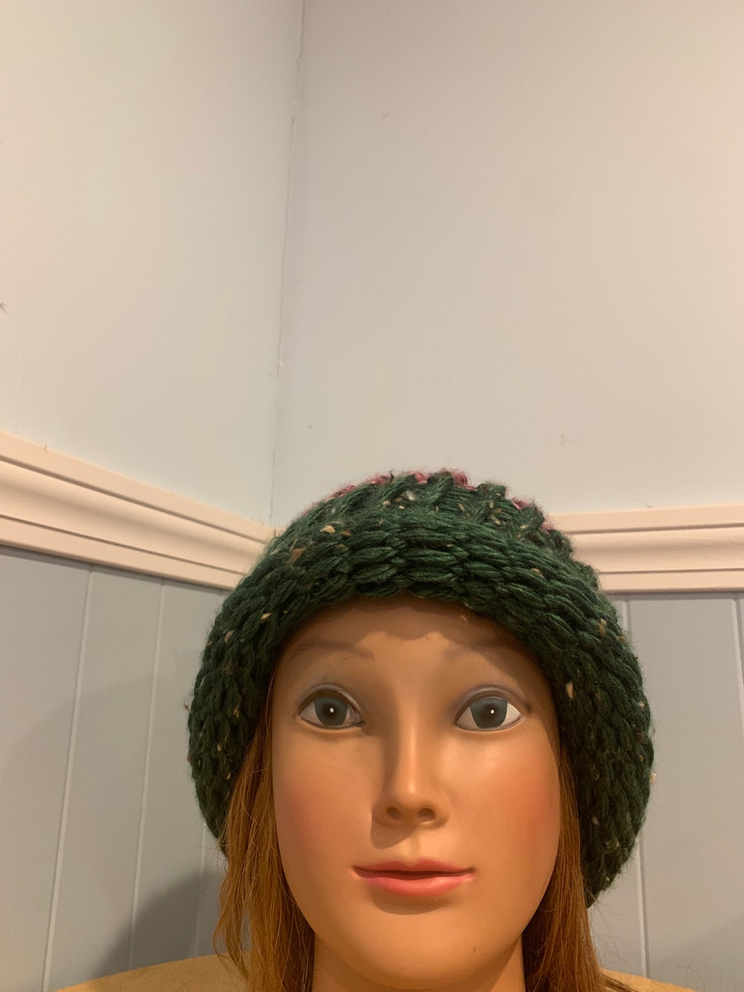 Women's Crotched Dark Pink and Green Winter Hat W/ a - Etsy