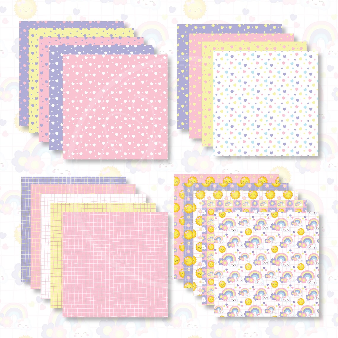 Sunshine Digital Paper, Cute Sun Paper Patterns, Sweet Sunshine ...