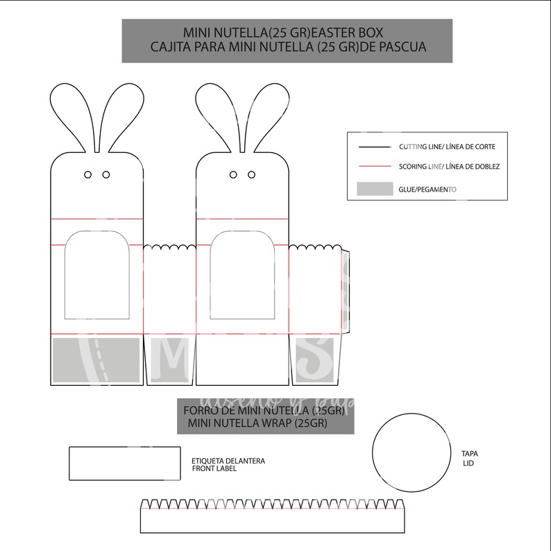 Mini-nutella Easter Box, Mini-nutella Box Digital Template, 25g Mini ...