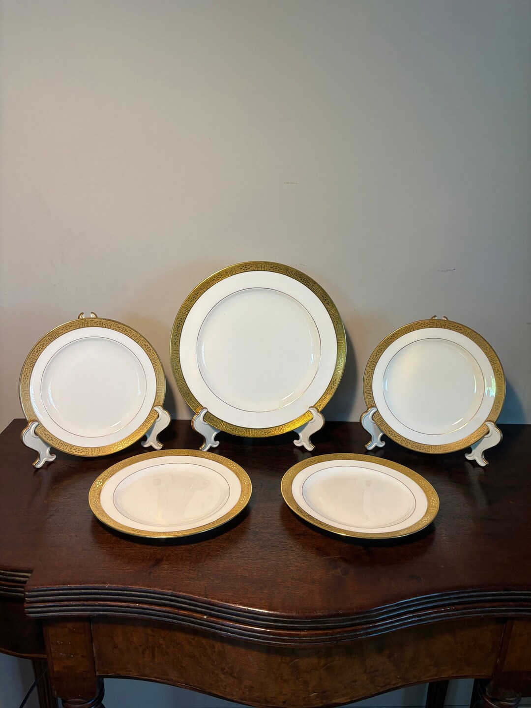 5pc Minton Gold Encrusted Plates 1 Dinner Plate 10 and 4 Salad Plates 7 ...