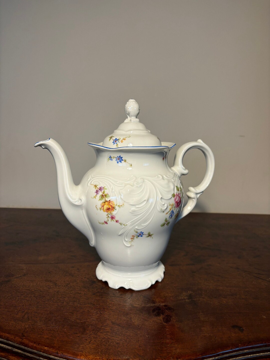 KPM Porcelain Coffee Pot Teapot Embossed and With Floral Pattern and ...