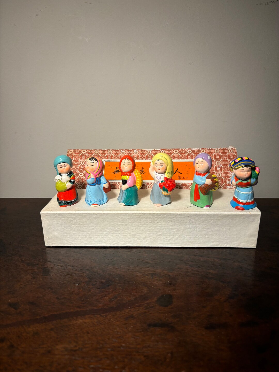 VTG Chinese Huishan Clay Figurines of Wuxi Set of 6 Traditional Folk ...