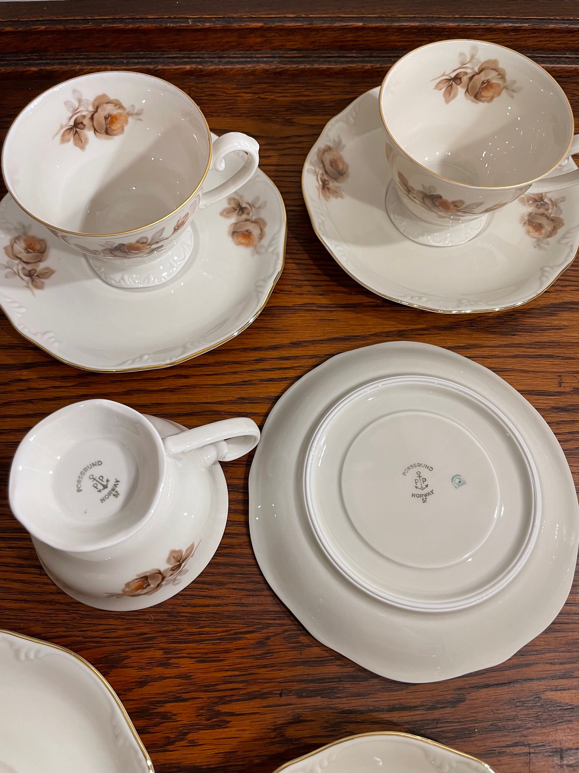 VTG Porsgrund Norway Coffee / Tea Set for 11 Ivory Color With Brown ...