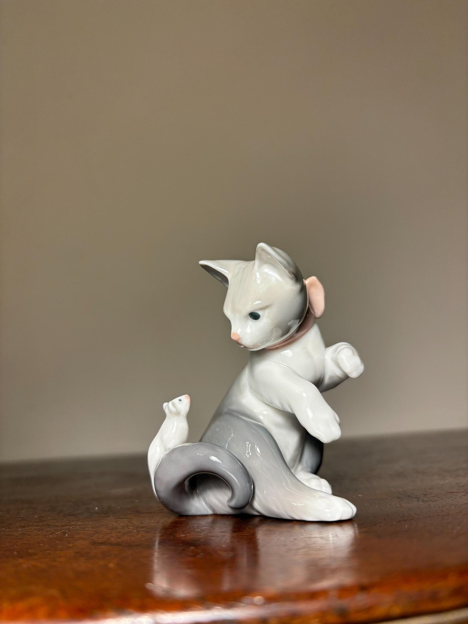 VTG Lladro Cat and Mouse Small Porcelain Figurine 3 Tall Handmade in ...