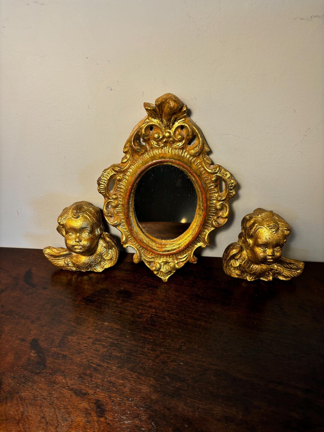 VTG Mini Wall Mirror With Two Cherubs Gold - Etsy