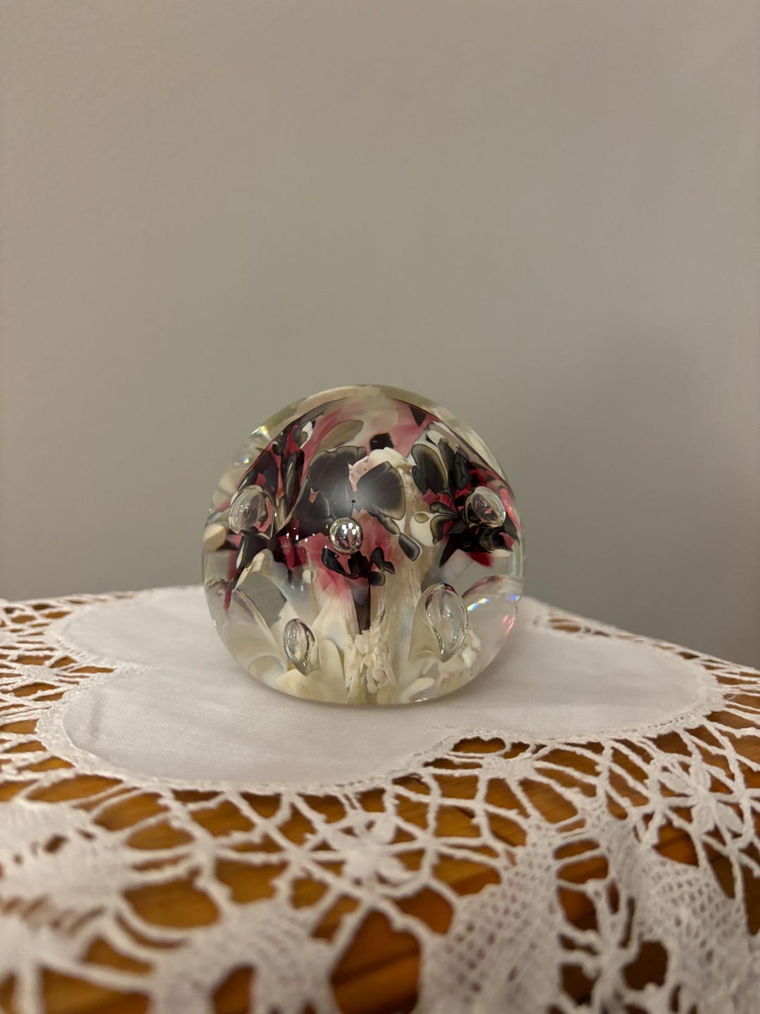 Monte Dunlavy Art Glass Paperweight Pink Grey White - Etsy