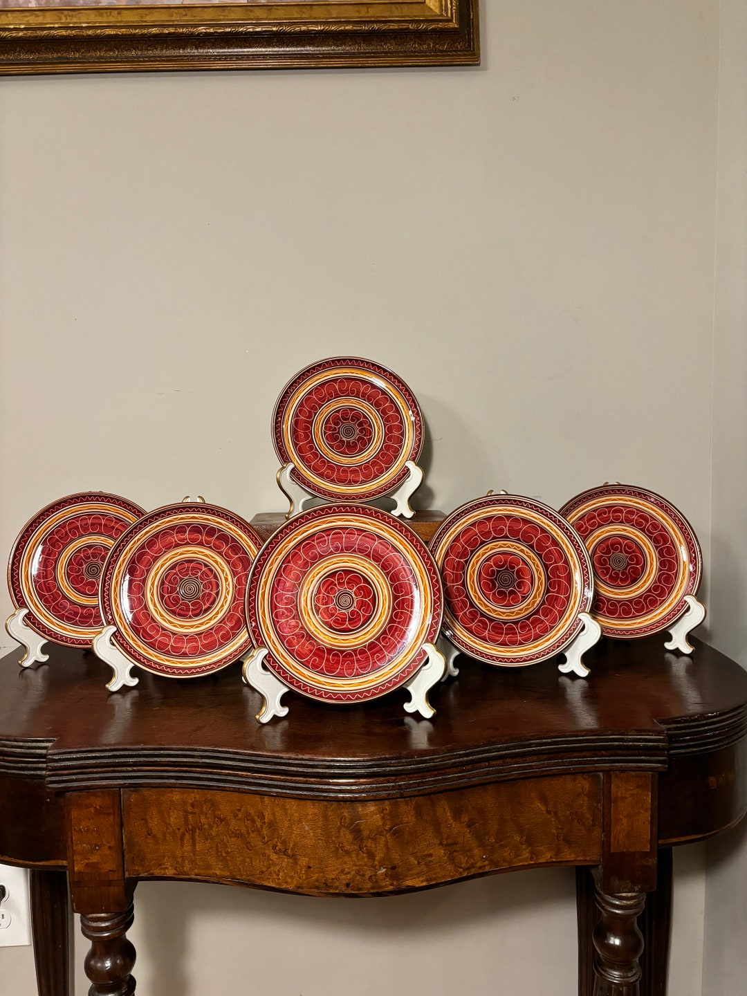 VTG 6pc Set Swiss Pottery Plates PM Fabrique En Gruyère Red and Orange ...