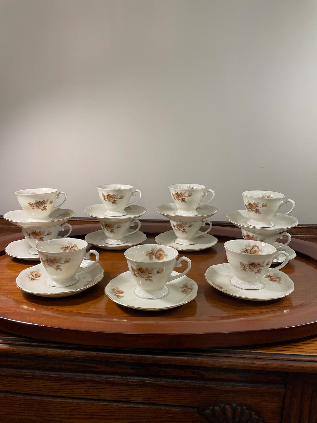 VTG Porsgrund Norway Coffee / Tea Set for 11 Ivory Color With Brown ...