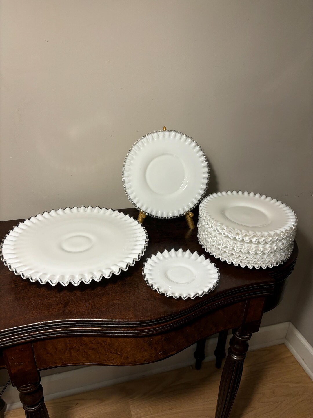 VTG 10pc Fenton Set White Ruffled Edge Plates and Cake Stand - Etsy