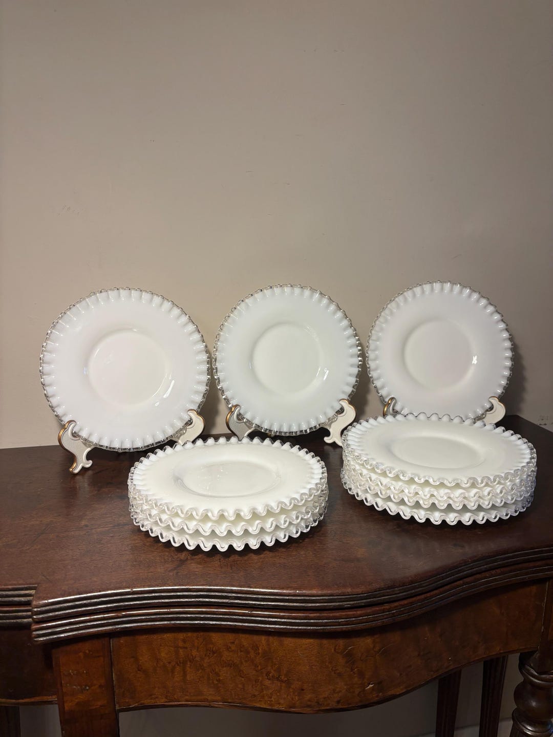 VTG Fenton Milk Glass Ruffled Edge Plate 8.5” Silver Crest - Etsy