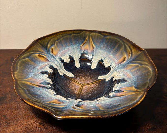 Bill Campbell Art Pottery Bowl Drip Glaze Green Blue Pink 9.75 ...